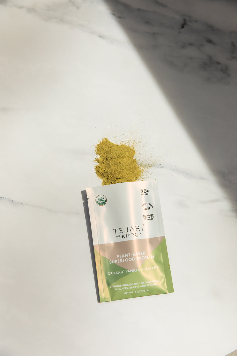 Organic Vanilla + Matcha Sachets | 20g Plant-Based Protein | Tejari ...