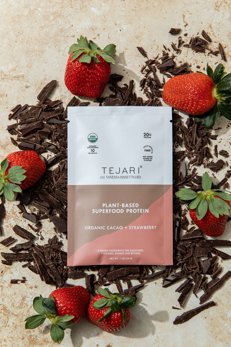 Organic Cacao + Strawberry Sachets | 20g Plant-Based Protein | Tejari ...