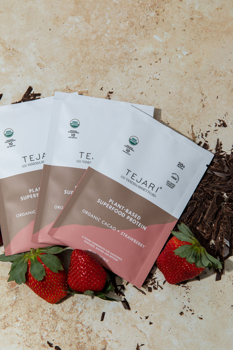 Organic Cacao + Strawberry Sachets | 20g Plant-Based Protein | Tejari ...